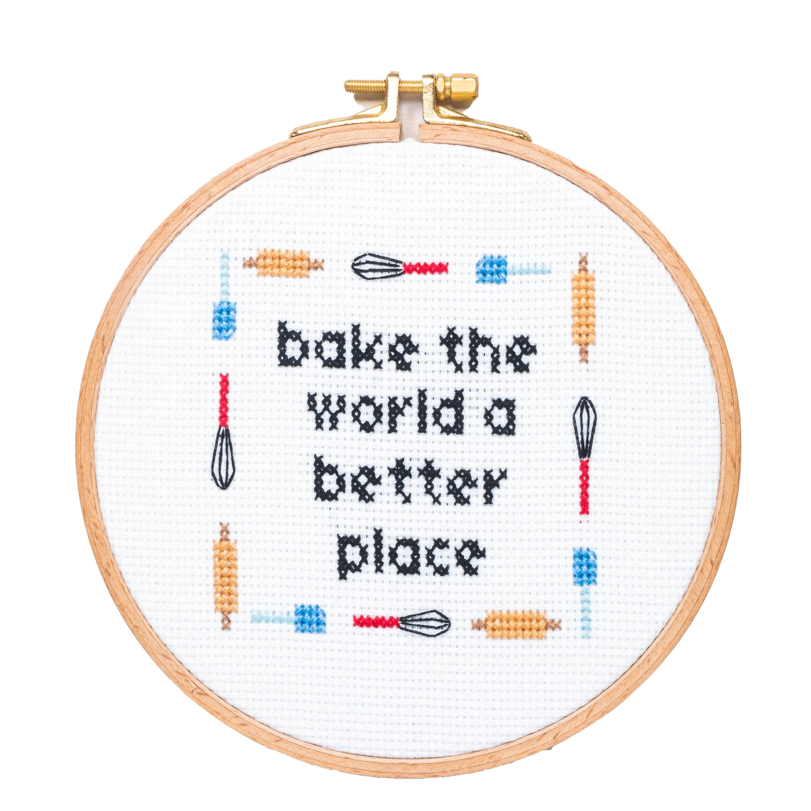 Bake the World a Better Place Cross Stitch Hoop Art – Yirmiyedi Kuzguncuk
